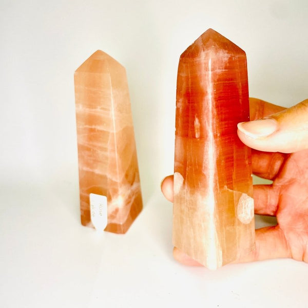 Rose Calcite Crystal Points / Tower 190 grams 10.5cm - Ai Ne calcite
